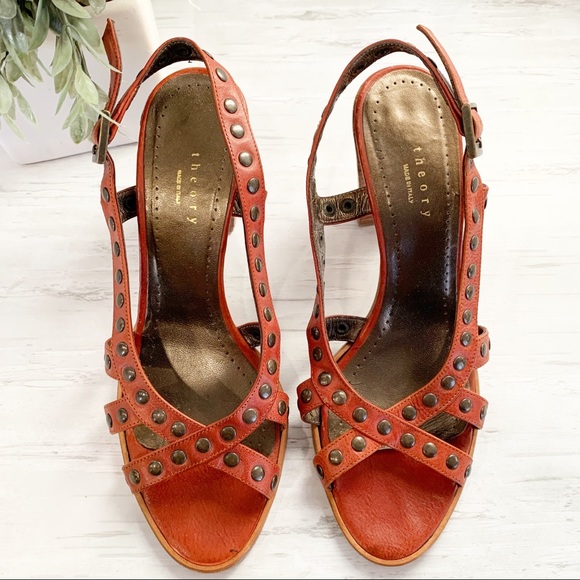 Theory | Shoes | Theory Rust Color Studded Sandals Sz 375 | Poshmark